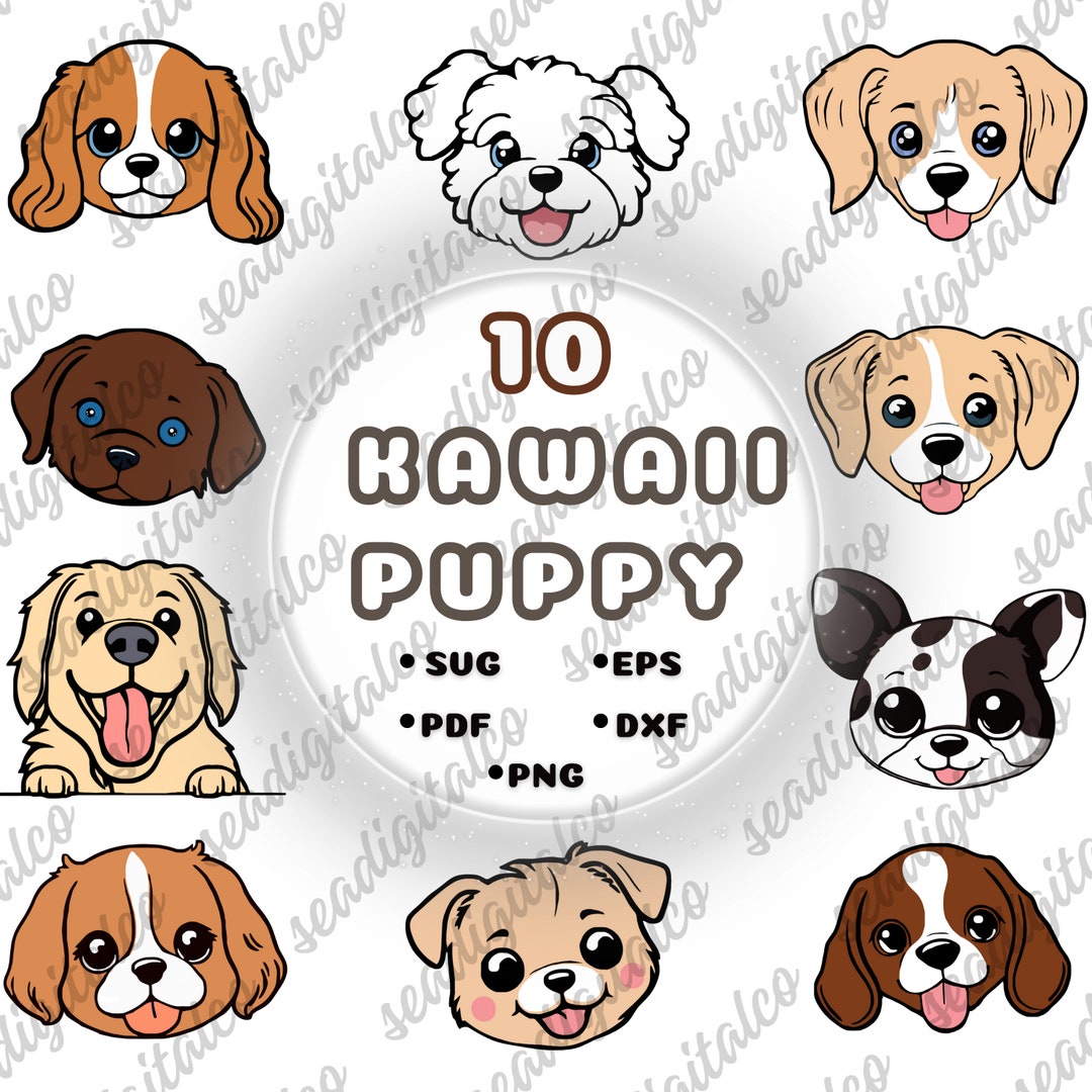 10 Kawaii Cartoon Puppy Faces Portrait Bundle, Puppy Faces Svg, Cartoon ...