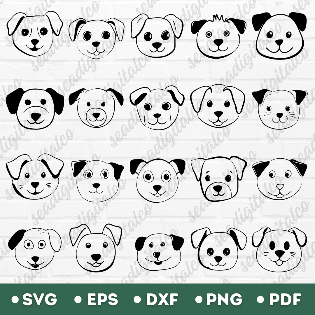 Dog Svg Bundle, Cartoon Dog Svg, Dog Face Svg, Dog Cut Files, Doodle ...