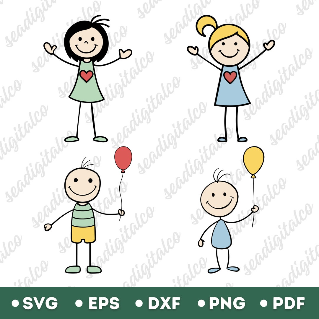 Colored Stick Kids Svg, Stick Figure Svg, Stick People Svg, Stick ...