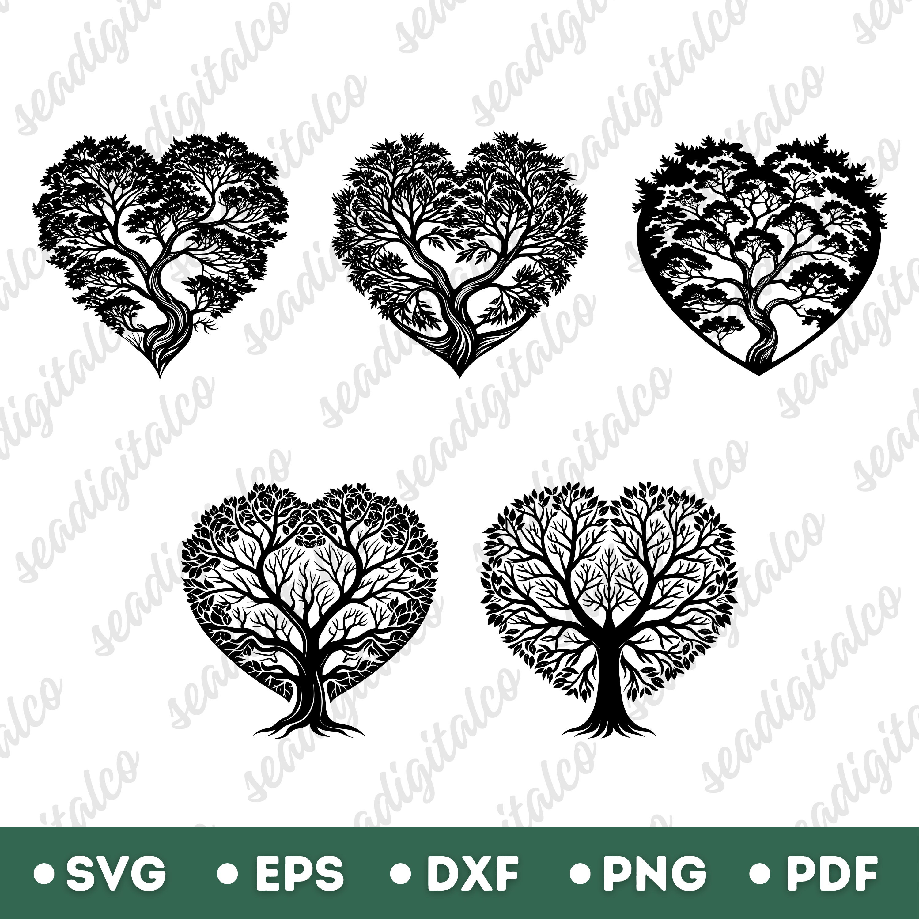 Heart Tree DXF, Tree of Life Svg, Heart Tree Clipart, Tree Silhouette ...