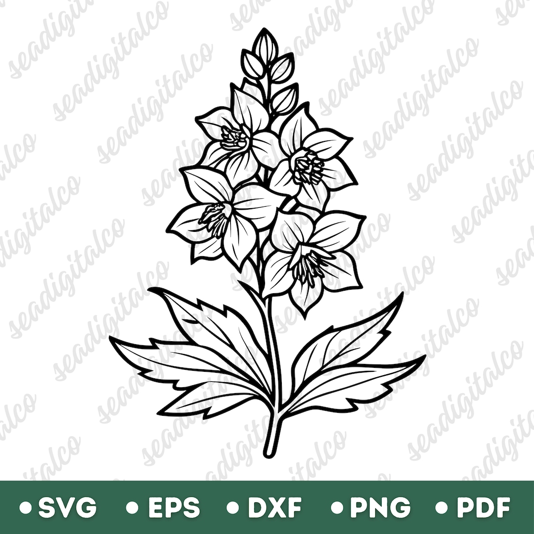 Larkspur Svg, July Birth Flower Svg, Flower Clipart, Botanical Svg ...