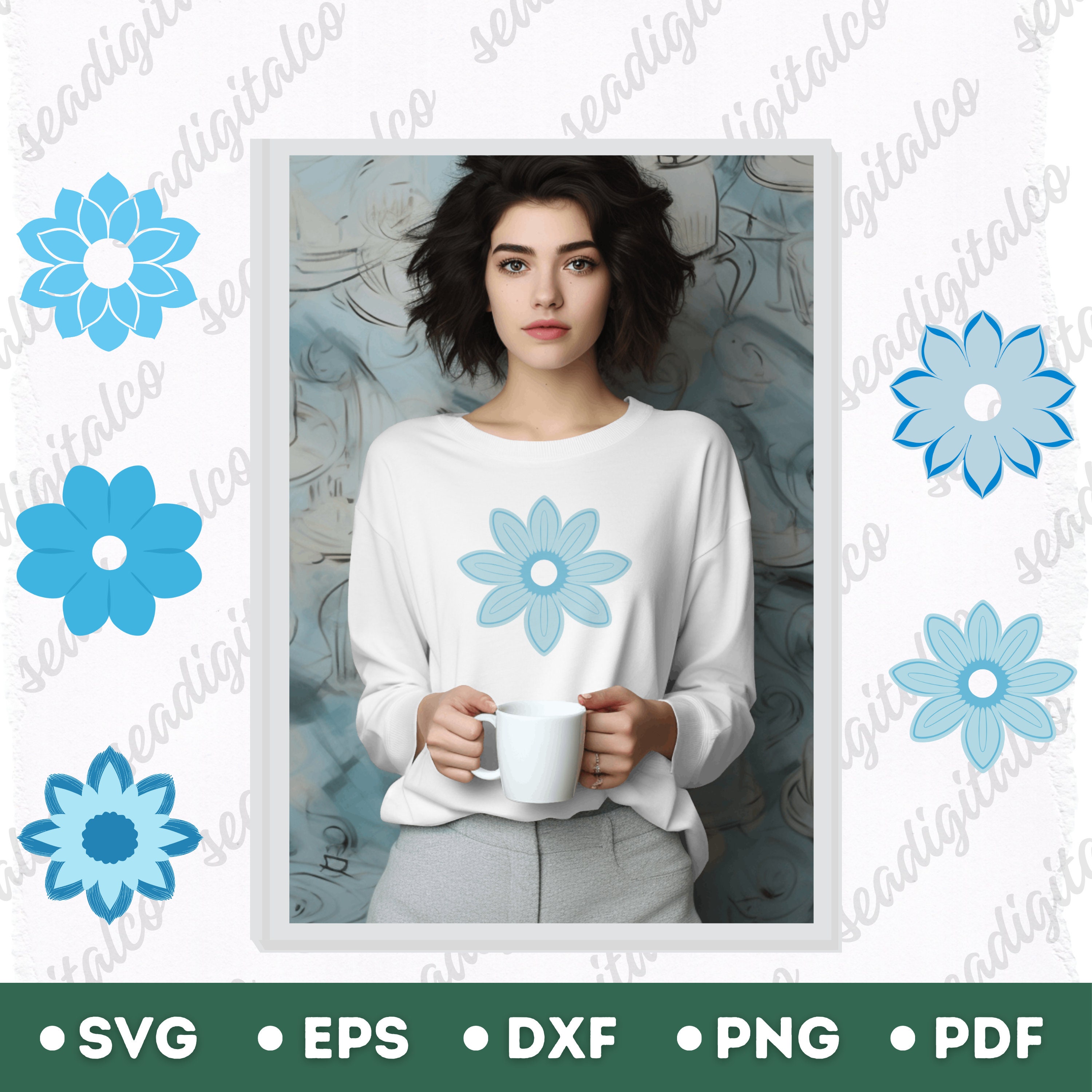 Flower Svg Bundle, Blue Flower Svg, Floral Svg Bundle, Flowers Clipart ...