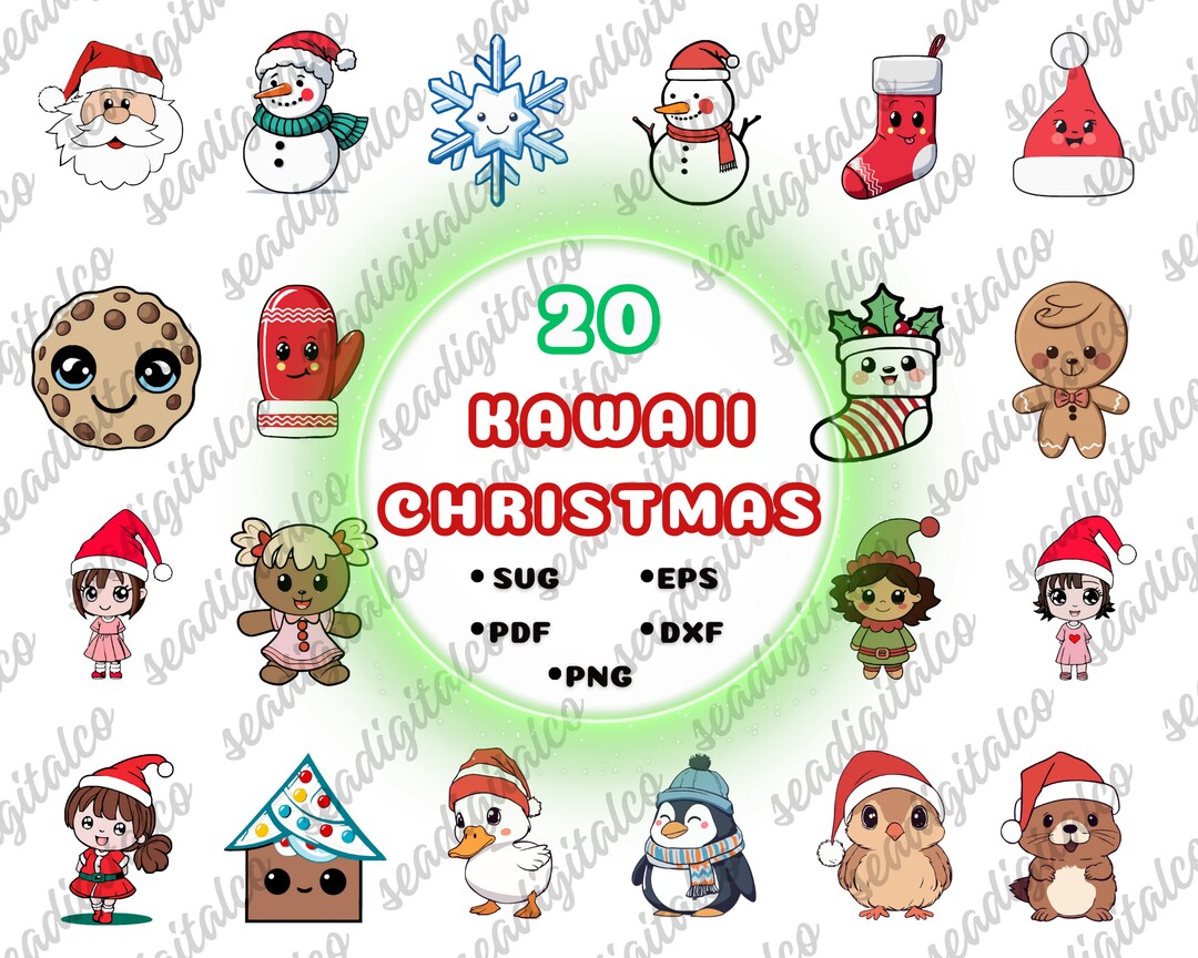 Perfect Match Christmas Kawaii Clipart Set, Santa Face SVG, Christmas ...