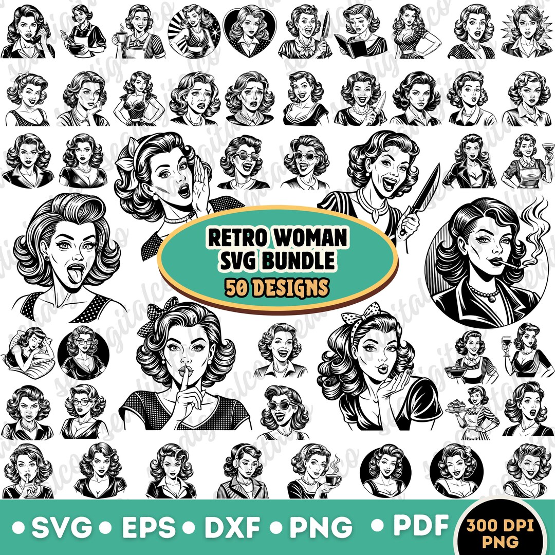 Retro Women SVG Bundle, Retro Housewife Svg, Sassy Mom Cut File, Retro ...