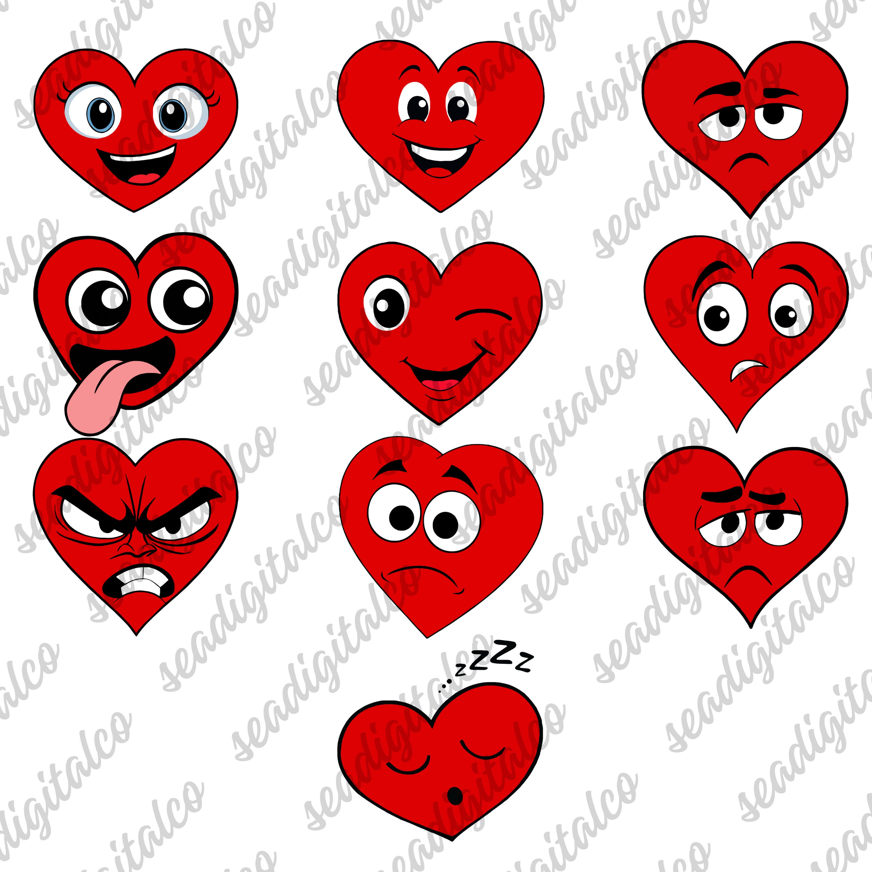 Cute Kawaii Red Heart SVG Bundle, Cute Cartoon Hearts Svg, Kawaii ...