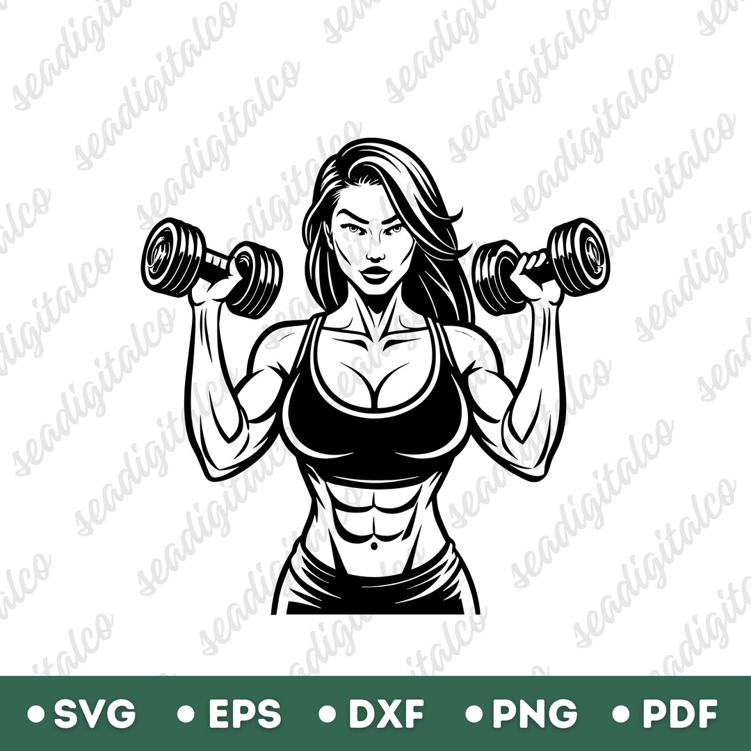 Fitness Girl Svg, Weight Lifting Woman Svg, Fitness Girl With Dumbbells ...