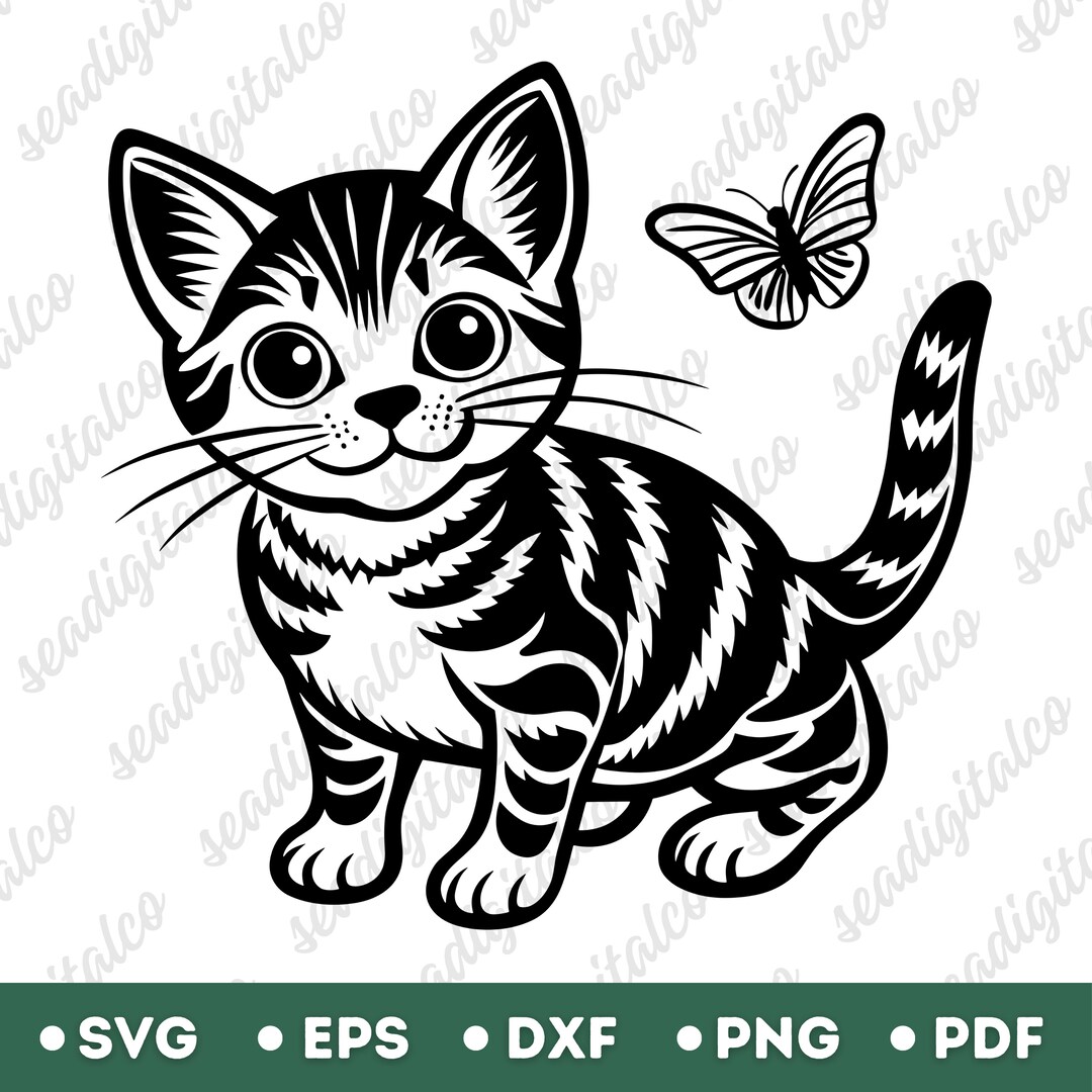 Kitten Svg, Cute Cat Svg, Baby Cat Svg, Butterfly Cat Clip Art, Cat ...