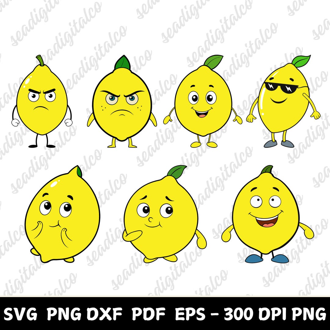 Funny Lemon Characters PNG Bundle | Cute Lemon Clipart for Cricut ...