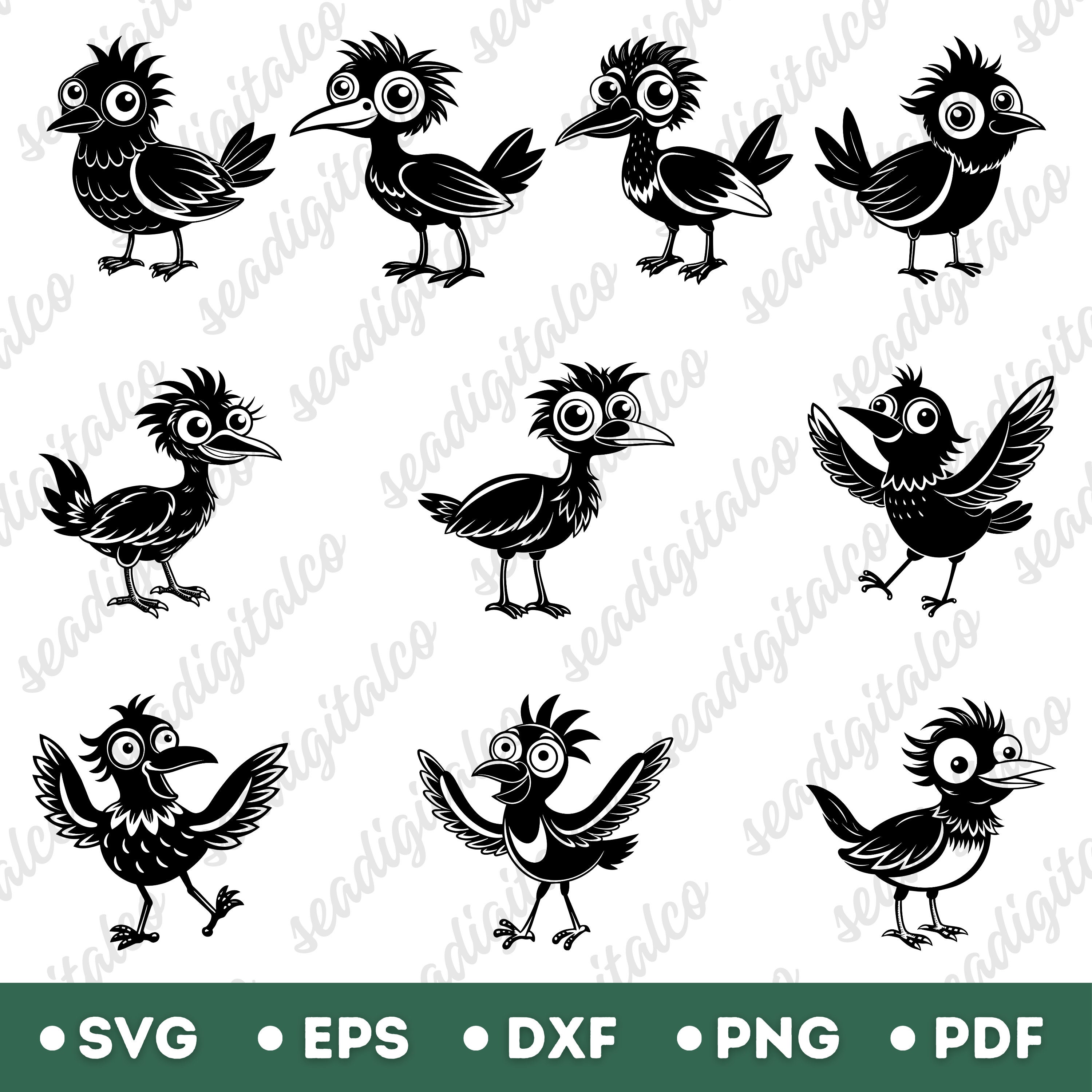 10 Cartoon Birds SVG Bundle, Funny Bird Silhouette, Black Bird Svg ...
