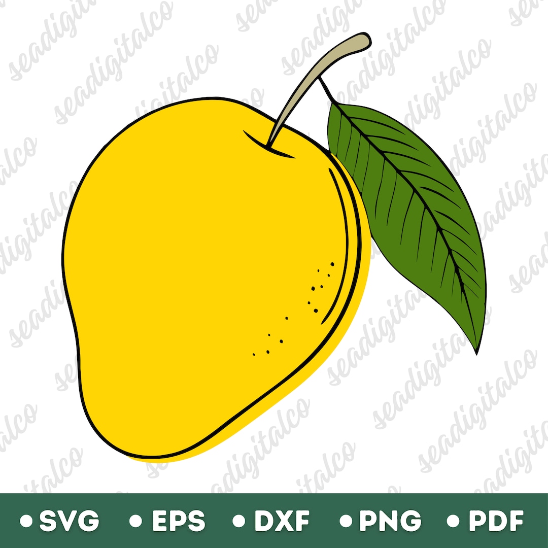 Mango SVG, Fruit Svg, Vector Mango Clipart, Yellow Mango Svg, Tropical ...