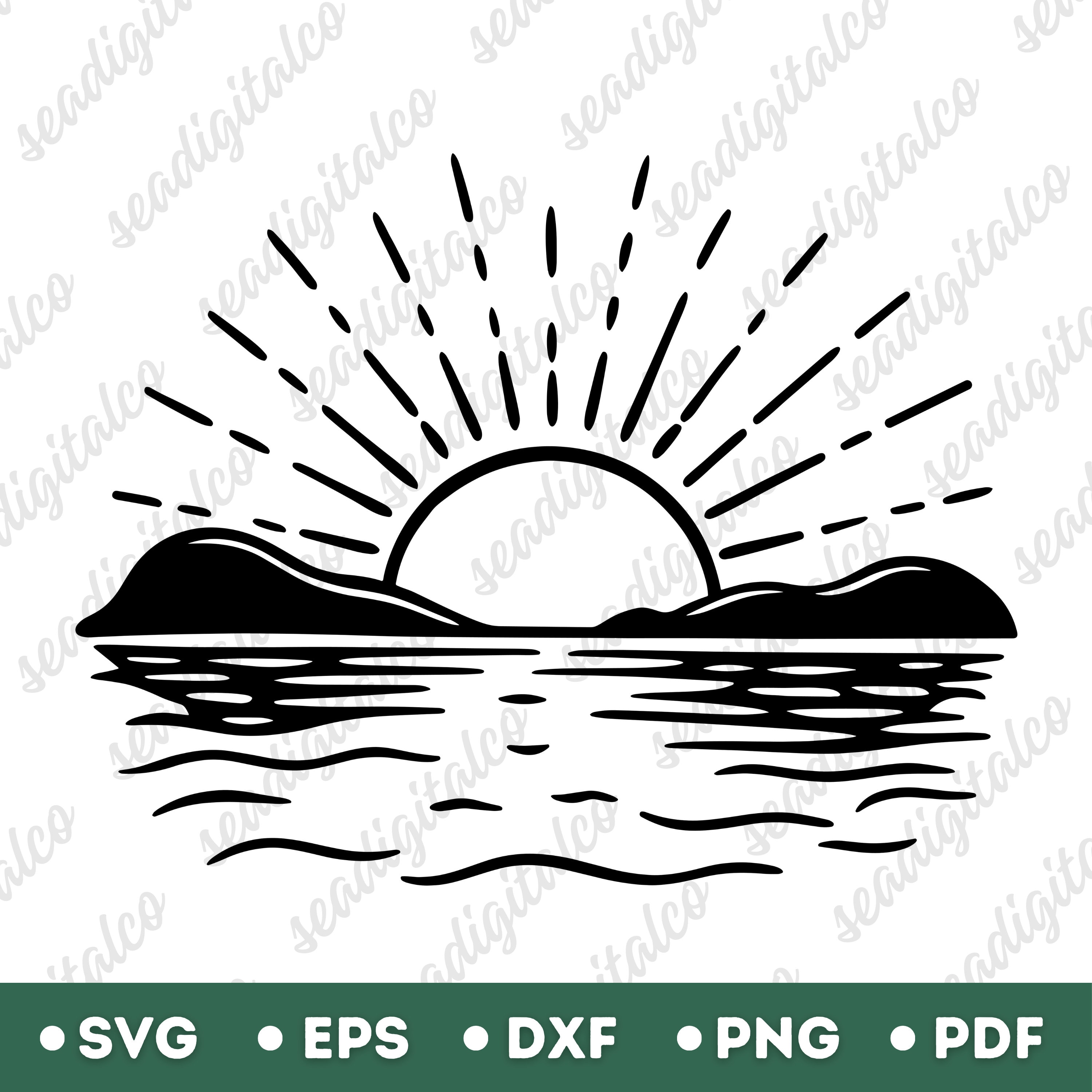 Sunrise SVG, Sun Svg for Cricut, Sunset Silhouette, Ocean and Sun Svg ...