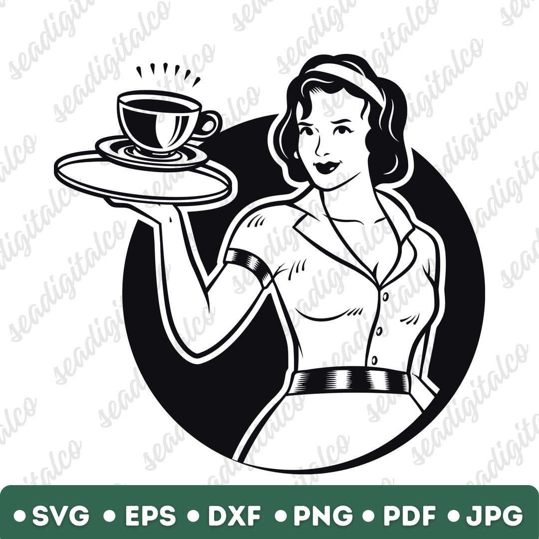 Woman SVG, Waitress SVG, Waiter Svg, Butler Holding Tray SVG, Female ...