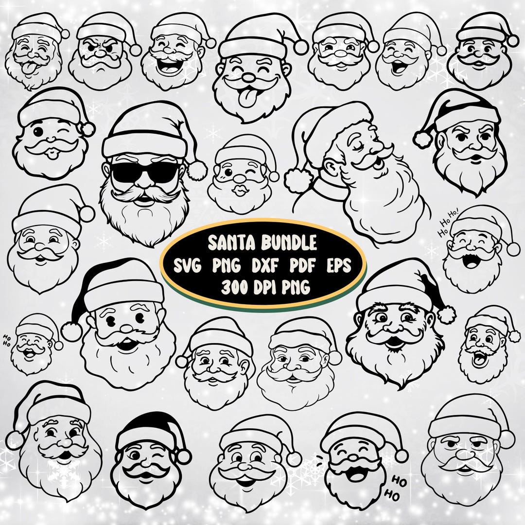 Cute Santa Face SVG Bundle | 25 Christmas Designs | Vintage Retro Santa ...