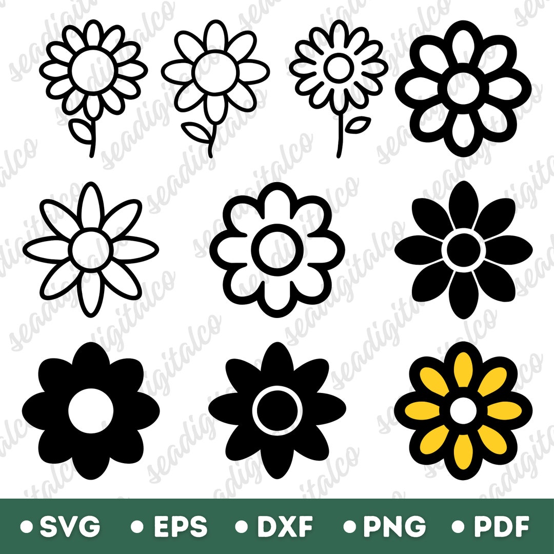 Daisy SVG Bundle, Daisy Clipart, Daisy Outline Svg, Flower Svg, Floral ...