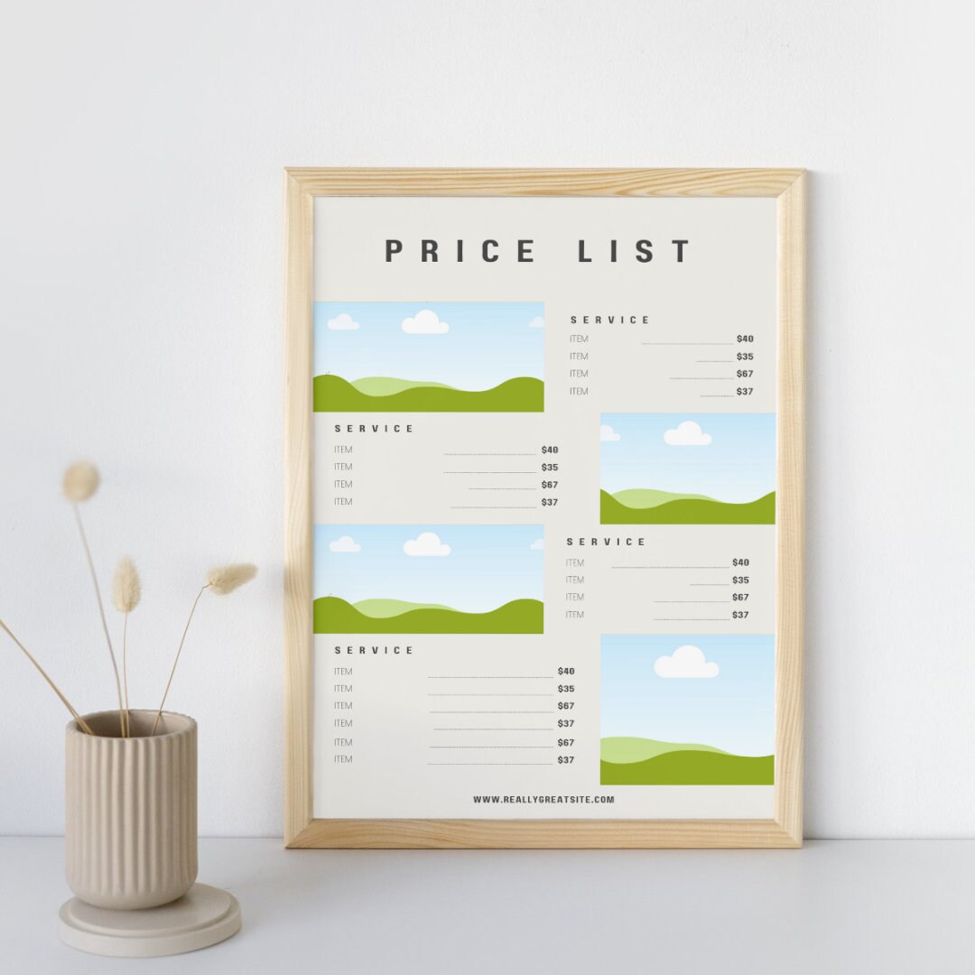 Price List Pricing Template Custom Sign by Curly Ideas - Etsy