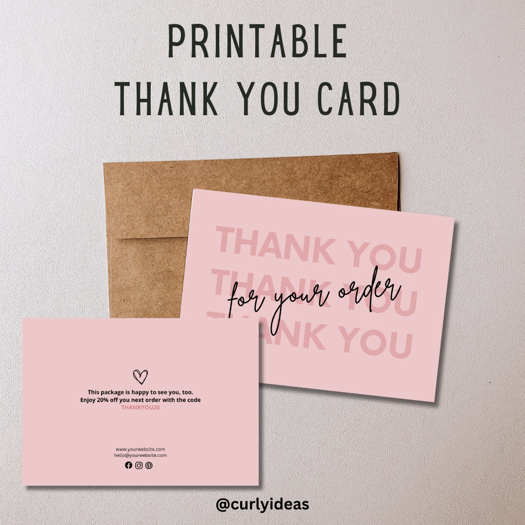 Thank You Card Business Thank You Card Template Printable Card by Curly ...