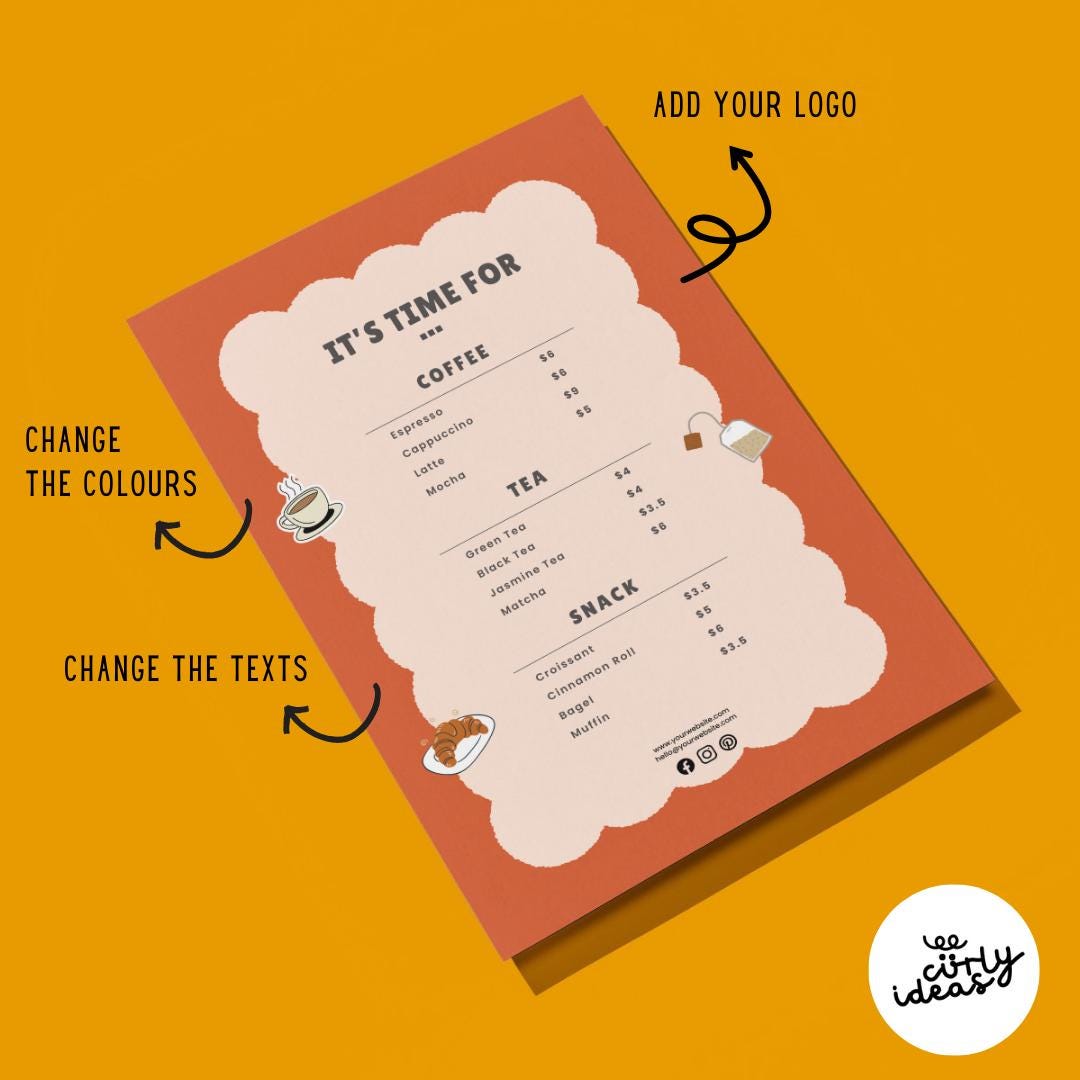 Cafe Menu Template | Drink Menu | Editable and Printable Template | by ...