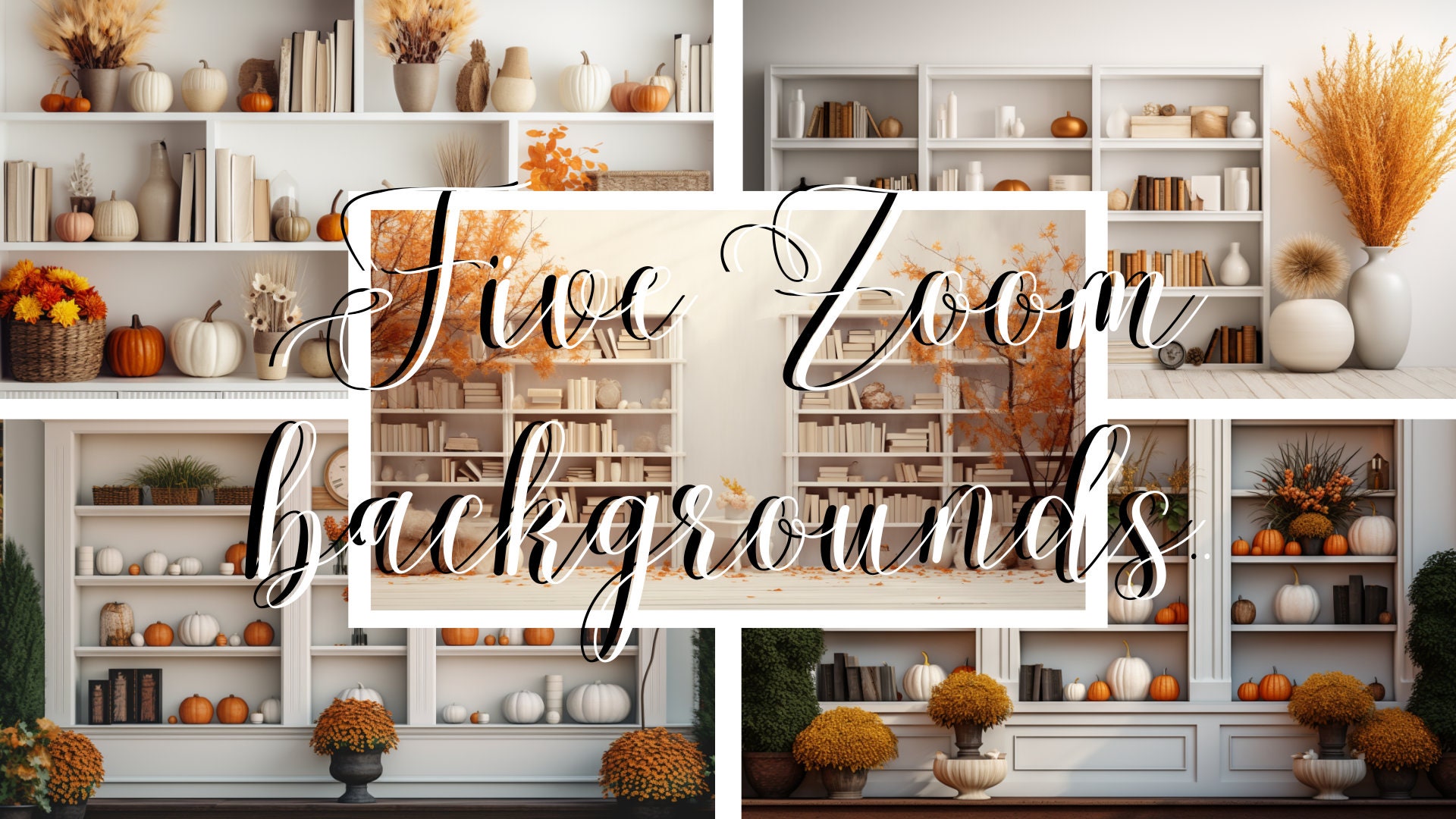 5 Pack Zoom Background, Fall Bookshelf Virtual Background, Zoom Meeting ...