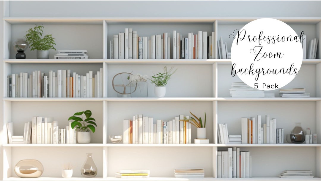5 Pack Zoom Background, White Bookshelves Virtual Background, Zoom ...