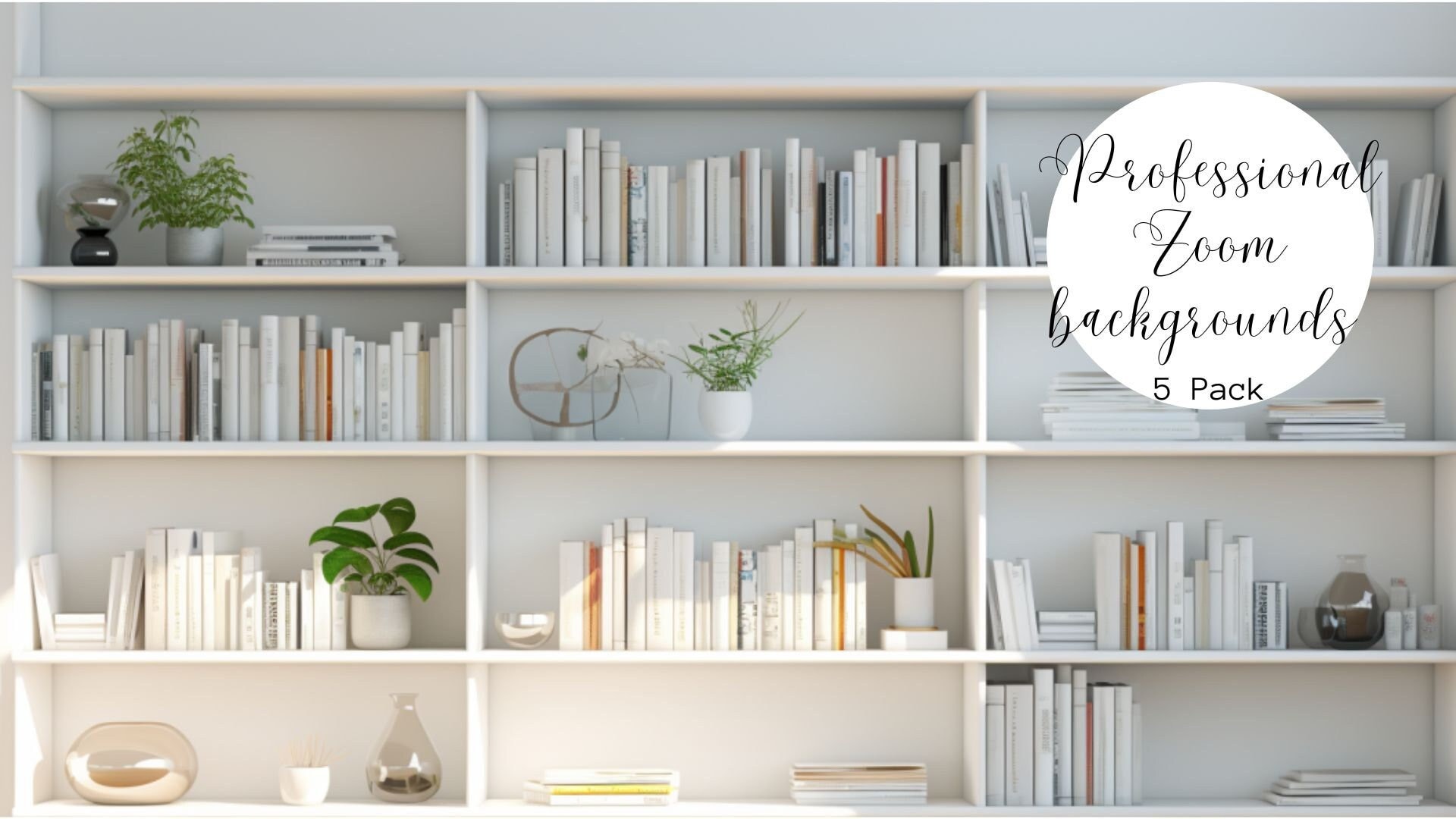 5 Pack Zoom Background, White Bookshelves Virtual Background, Zoom ...