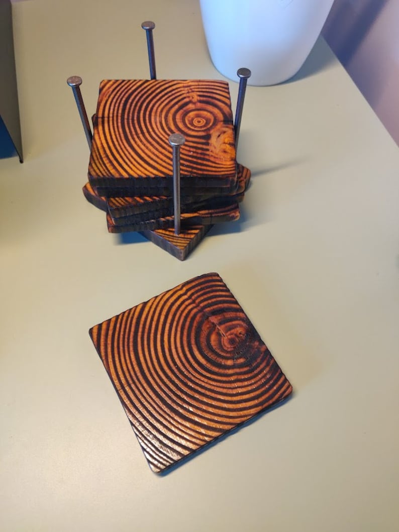 Set of 6 Handmade Rustic Reclaimed Wood Coasters With Holder - Etsy