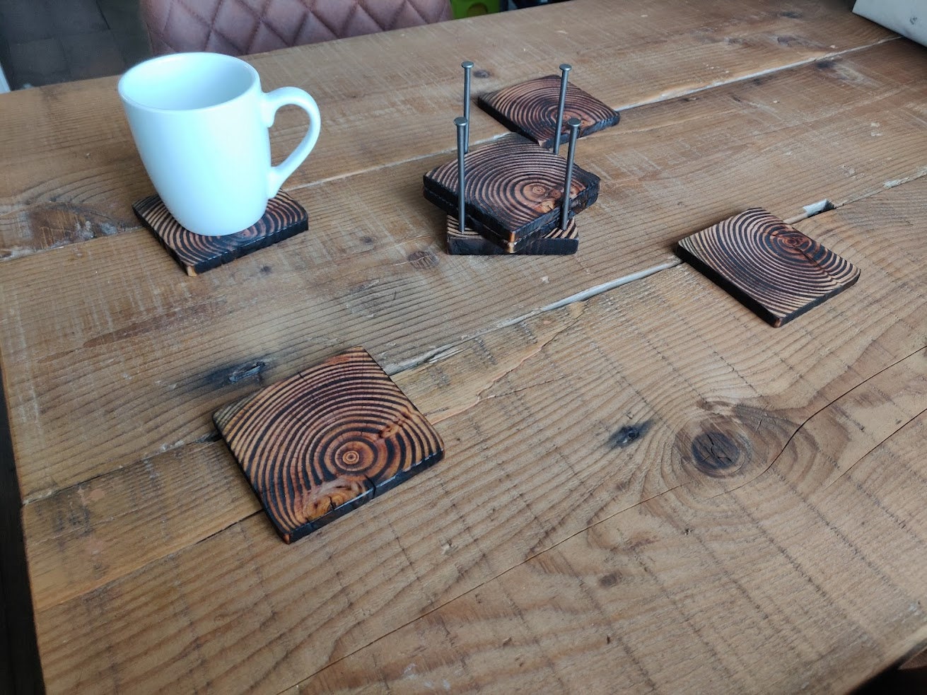 Set of 6 Handmade Rustic Reclaimed Wood Coasters With Holder - Etsy