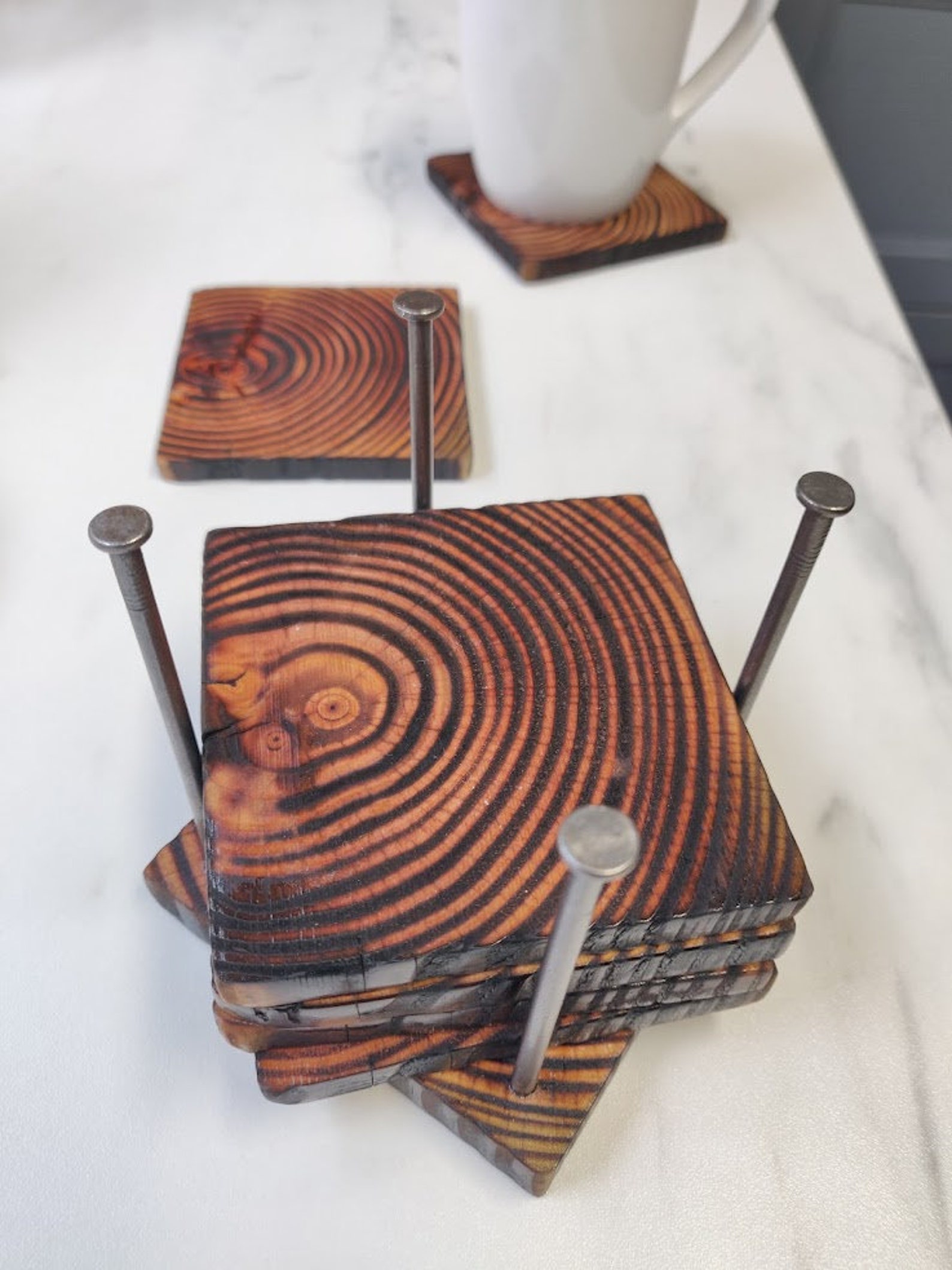 Set of 6 Handmade Rustic Reclaimed Wood Coasters With Holder - Etsy