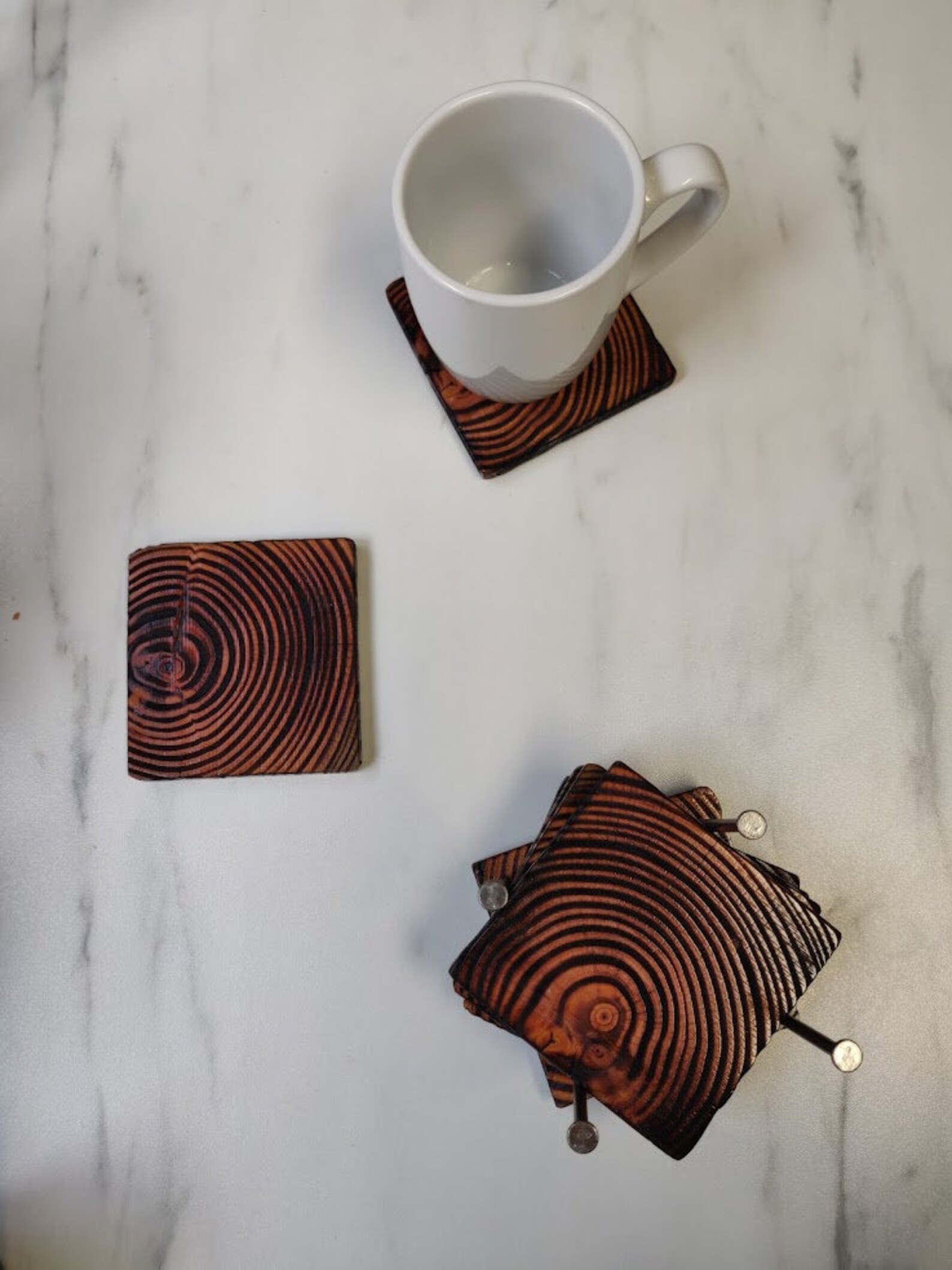 Set of 6 Handmade Rustic Reclaimed Wood Coasters With Holder - Etsy