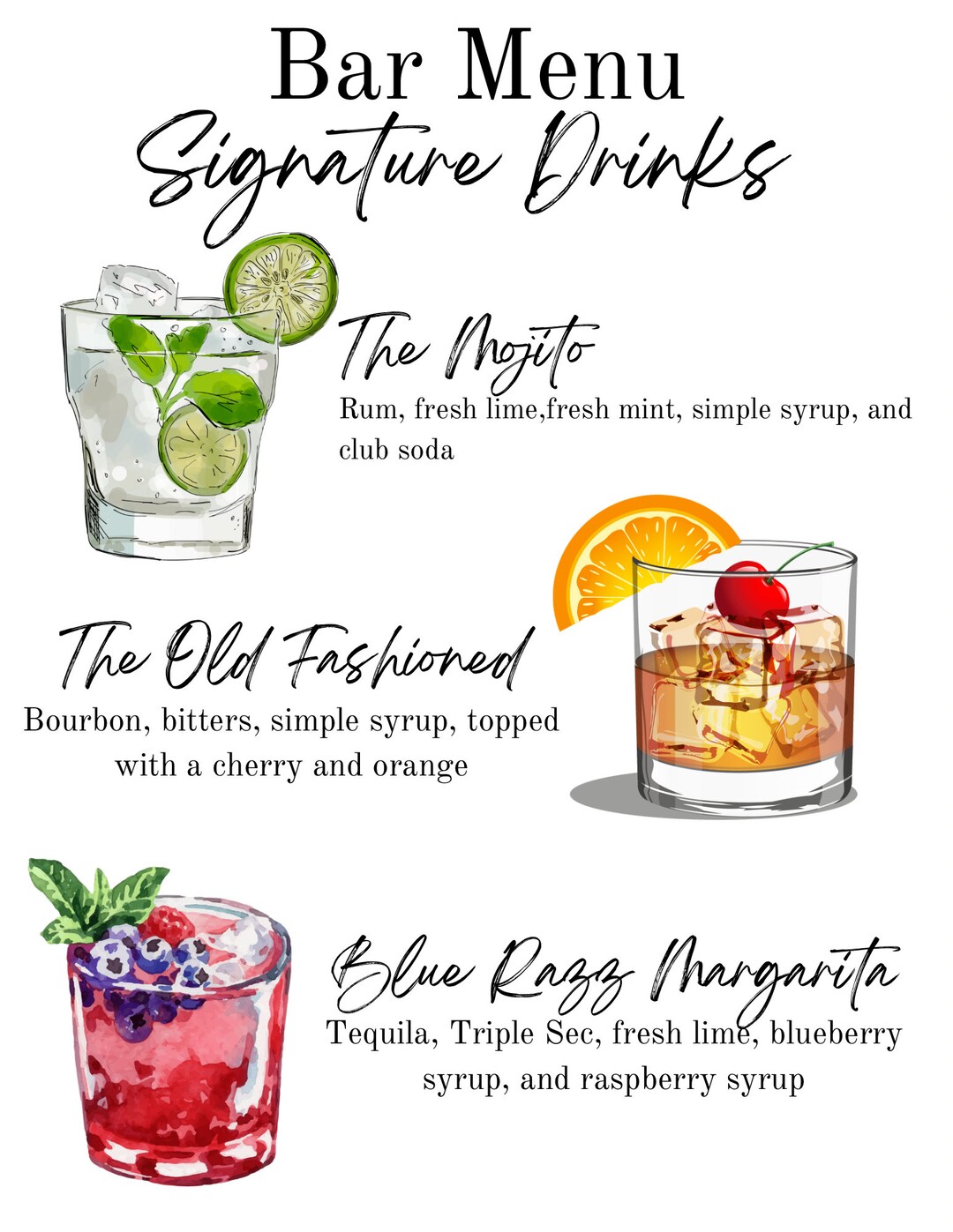 Signature Drinks Bar Menu Template - Etsy