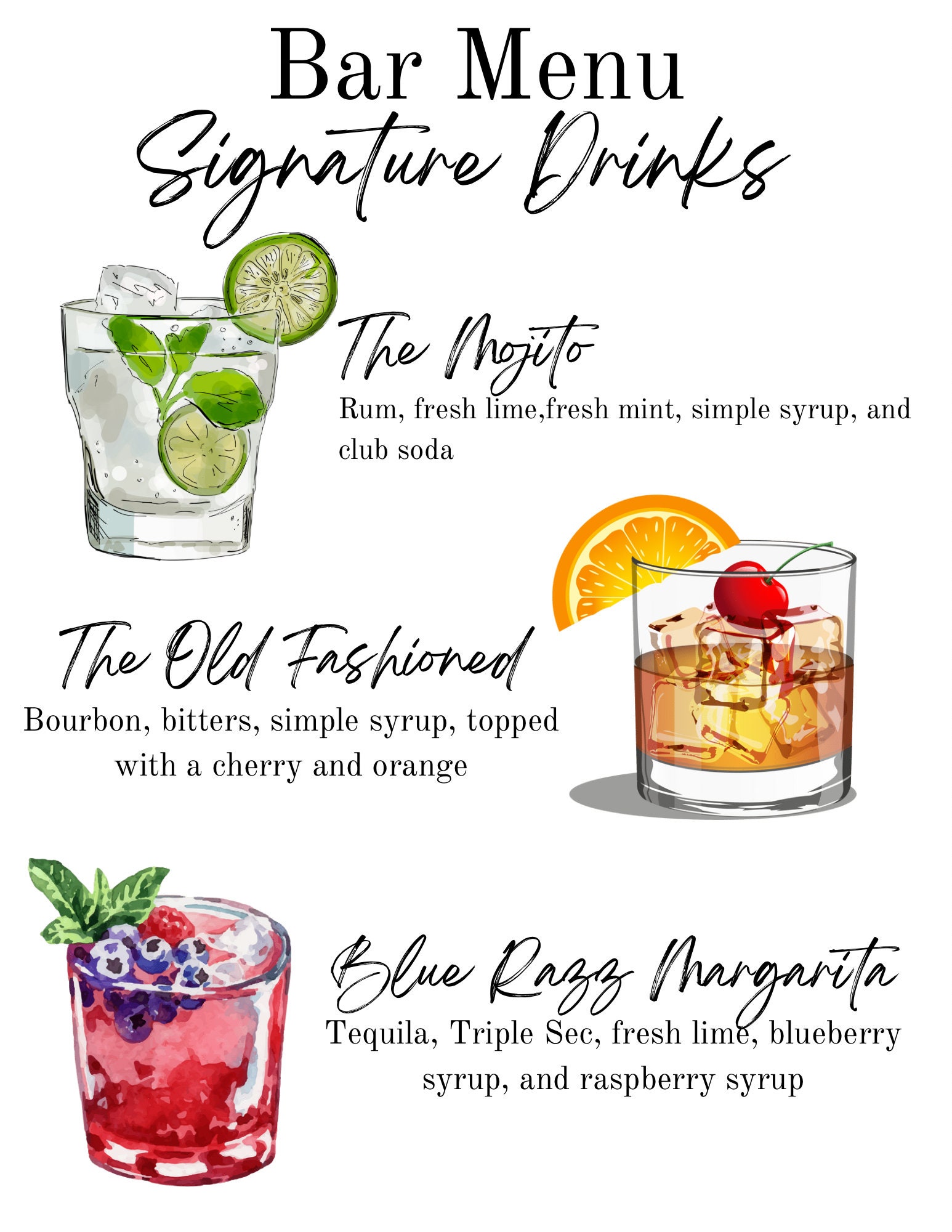 Signature Drinks Bar Menu Template - Etsy