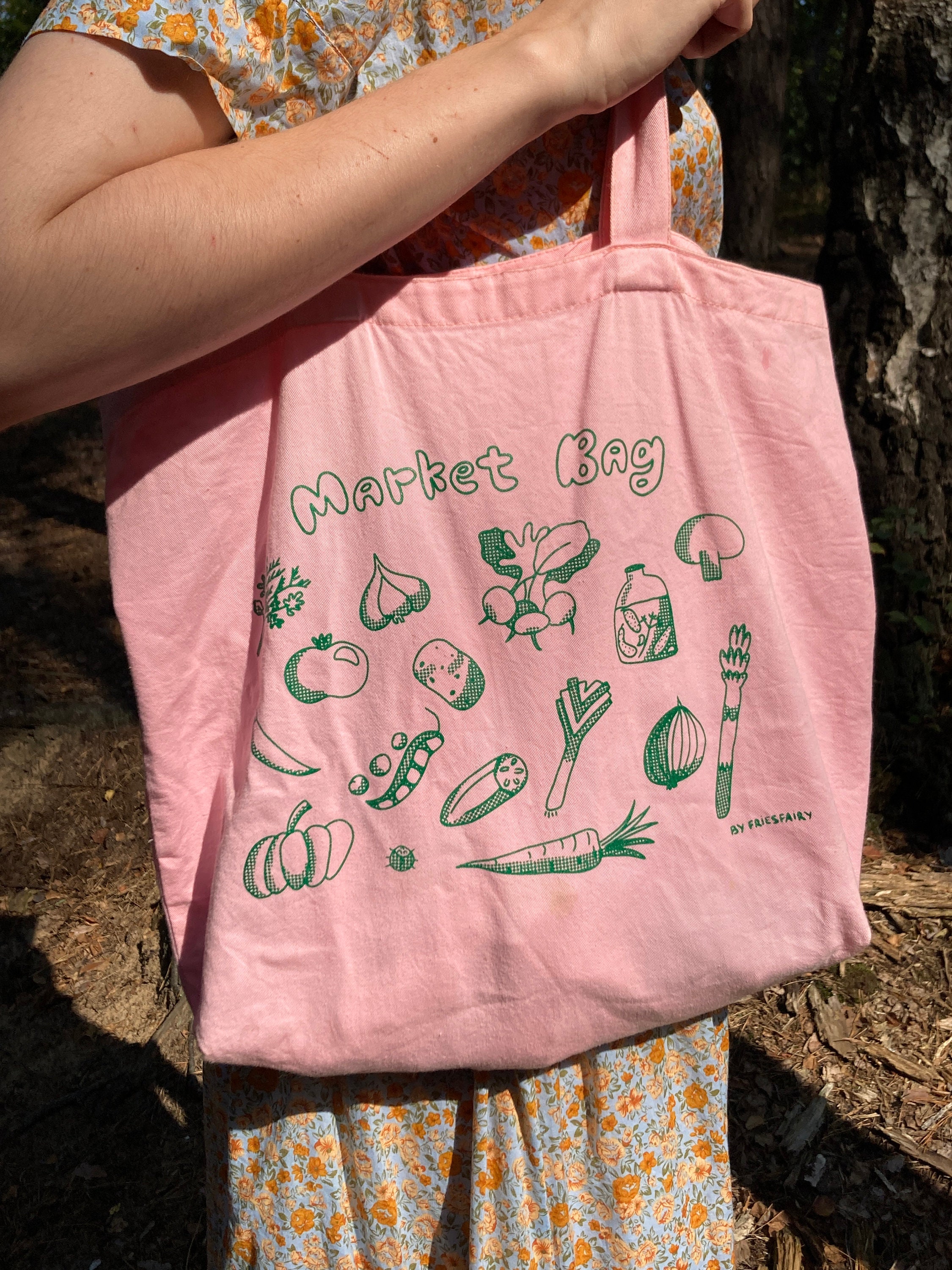 Farmers' Market Inspired Cotton Tote Bag – Light Pink With Dark Green ...