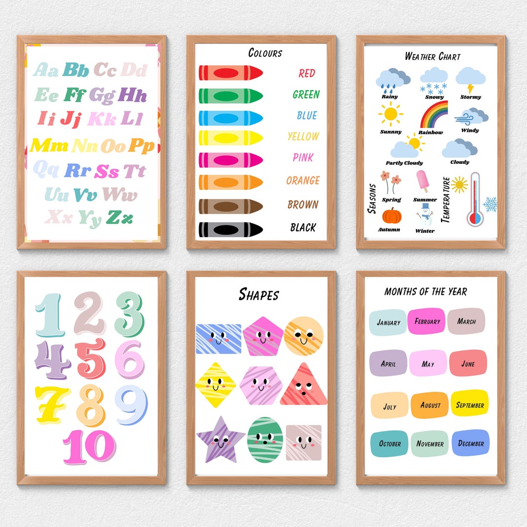 Toddler Educational Posters Shapes Colours Numbers Alphabet Montessori ...