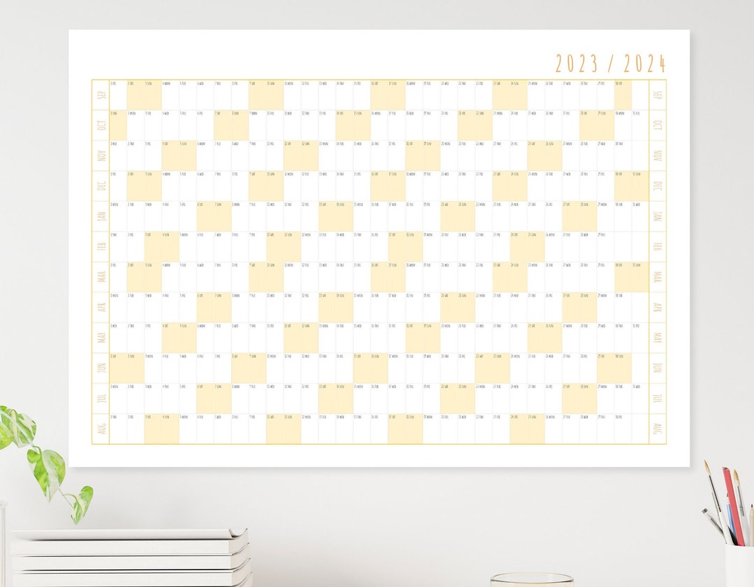 Printable Academic Wall Calendar Planner 2023-2024 A2 Annual - Etsy