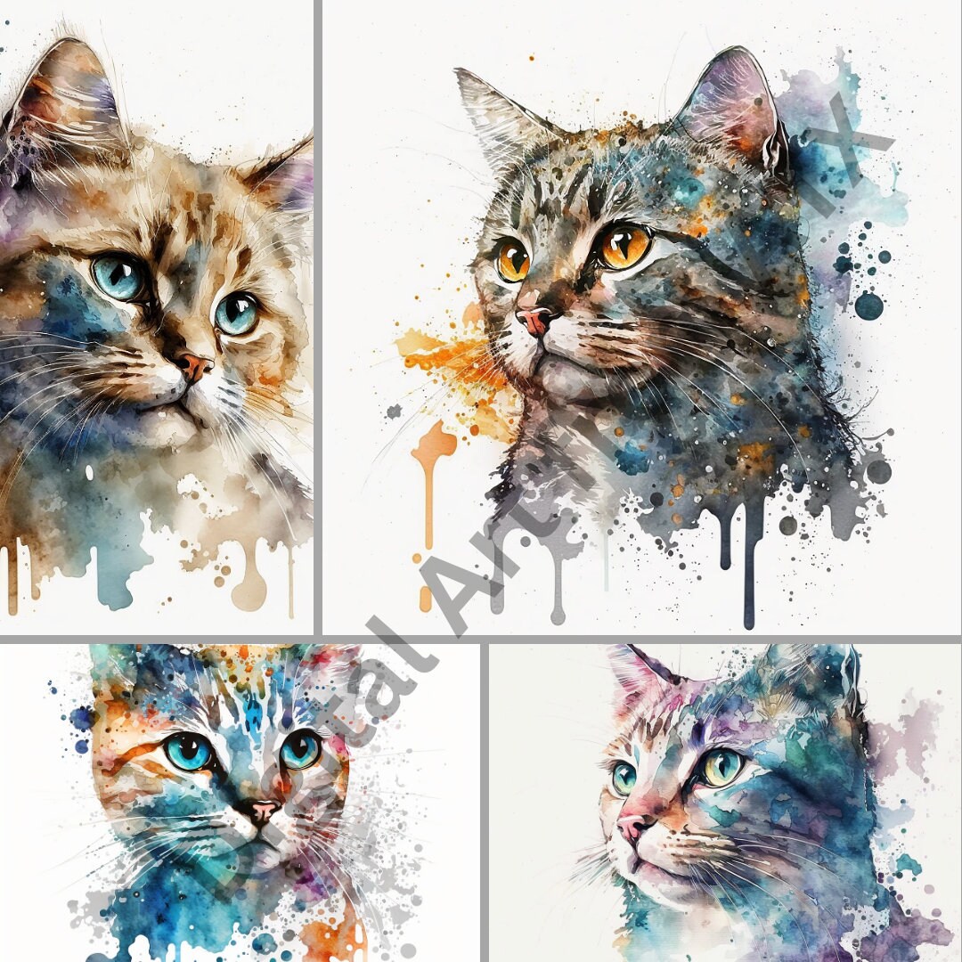 Watercolor Cats Clipart, Cute, Digital Design PNG, Transparent ...