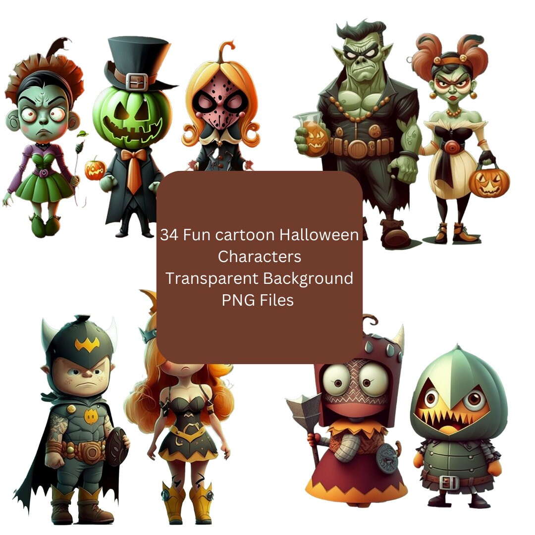 34 Fun Cartoon Halloween Characters, Scary, Spooky, Transparent ...