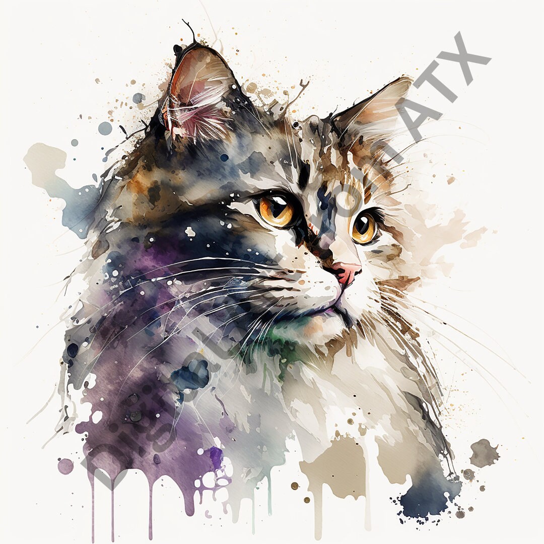 Watercolor Cats Clipart, Cute, Digital Design PNG, Transparent ...