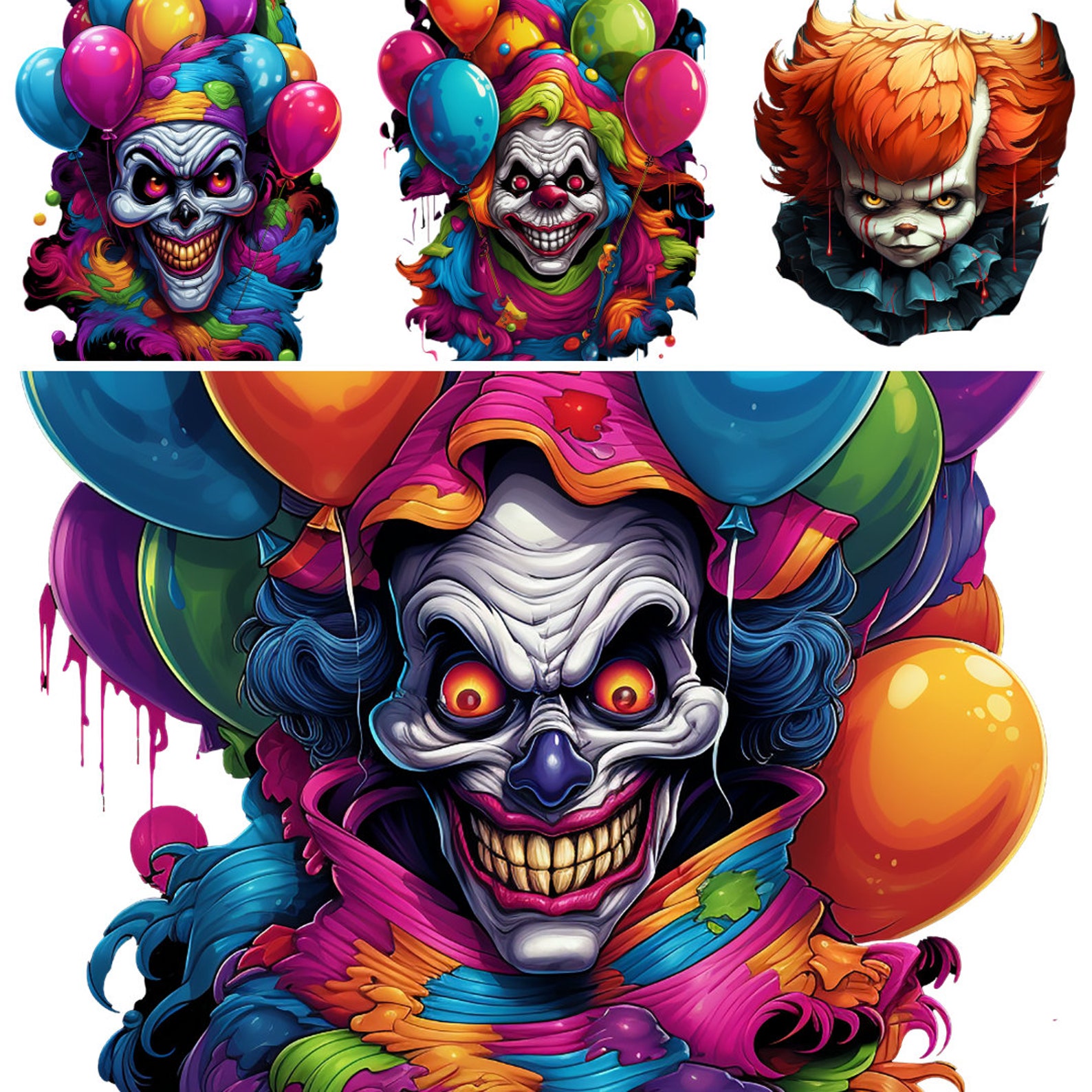 Scary Clowns Clipart Bundle 40 PNG Halloween Clown Images, Spooky ...