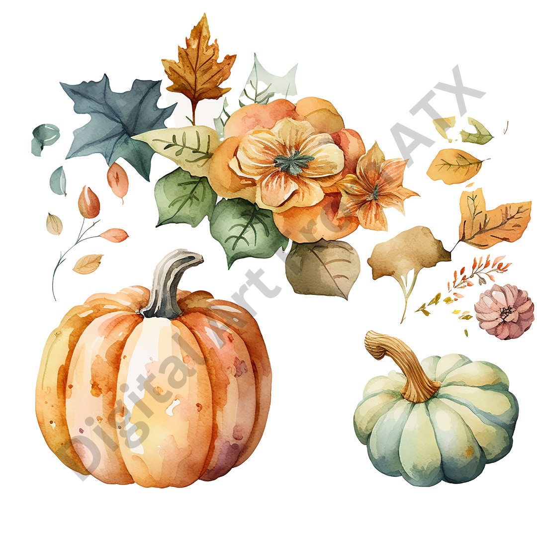 Watercolor Pumpkin Clipart Autumn Watercolor in PNG Format, Transparent ...