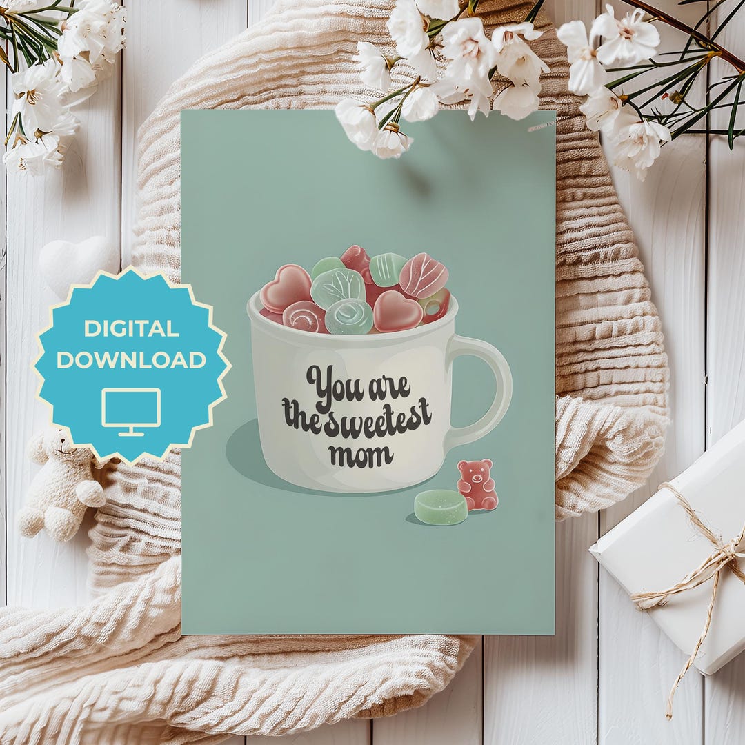 Sweetest Mom Card – Cute Mother’s Day Card – Minimalist Candy Mug ...