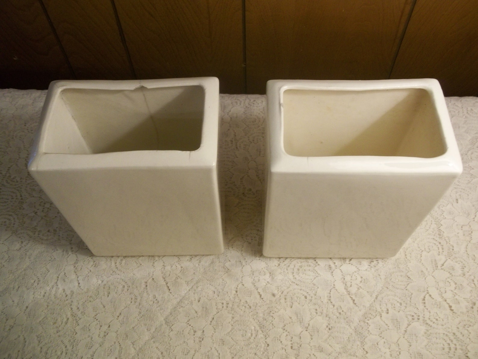 2 Vintage Tall Rectangle Flower Vases RRP Pottery Ceramic Planters Home ...