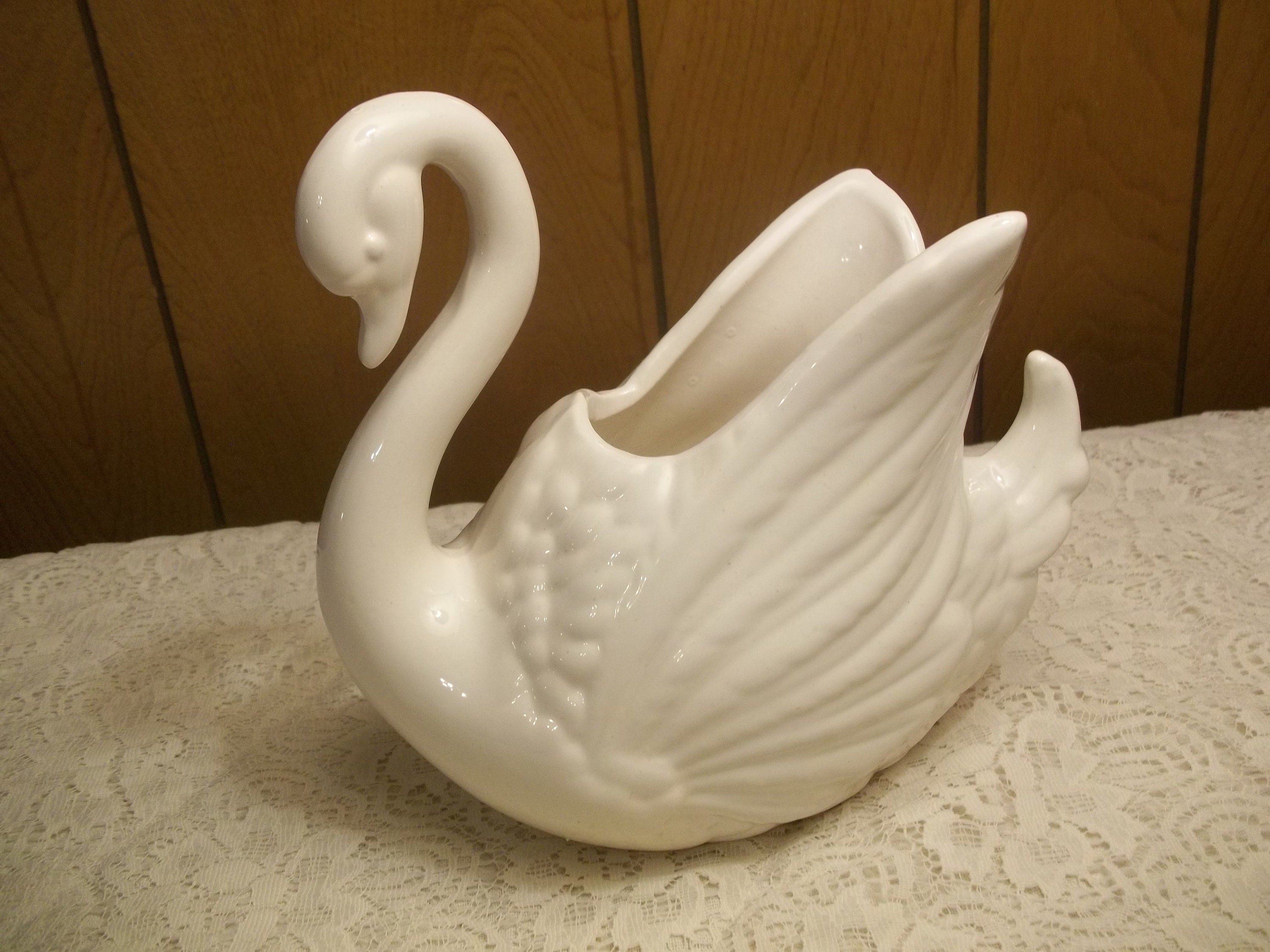 Vintage White Ceramic Swan Planter Timeless Elegance for Your Greenery ...