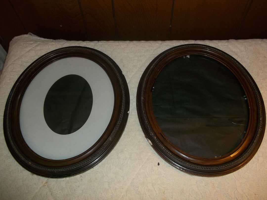 2 Antique Oval Picture Frames Early 1900s With Glass Wood Plaster Gesso ...