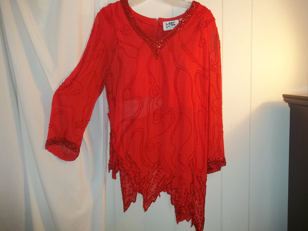 The Drip Top or Mini Dress Heavily Beaded 100% Silk Niteline Size 12 - Etsy