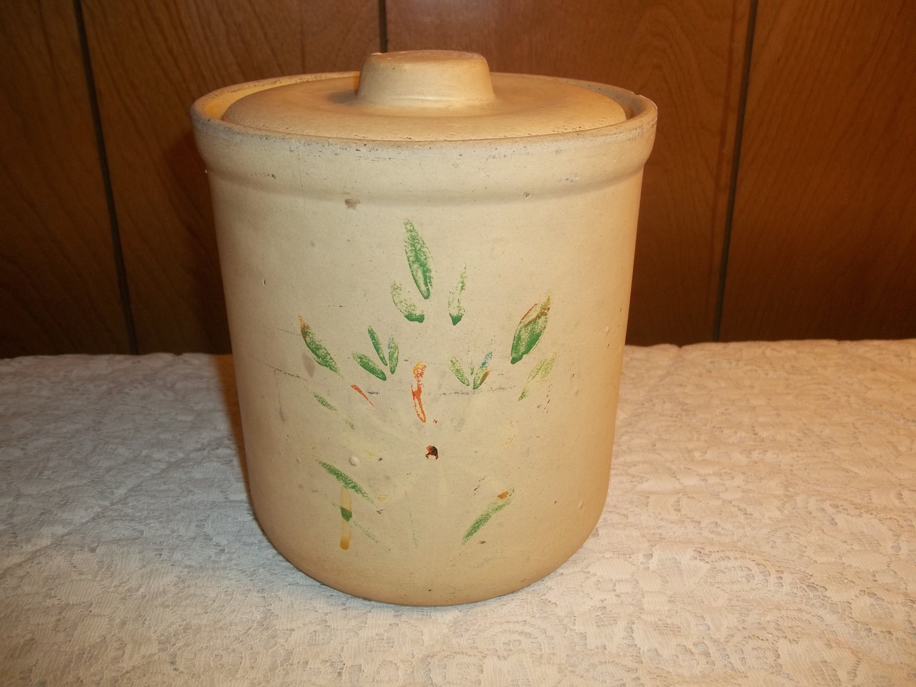 Antique Stoneware Crock With Lid 1800s Preserve Jar Yellow Clay Canning ...