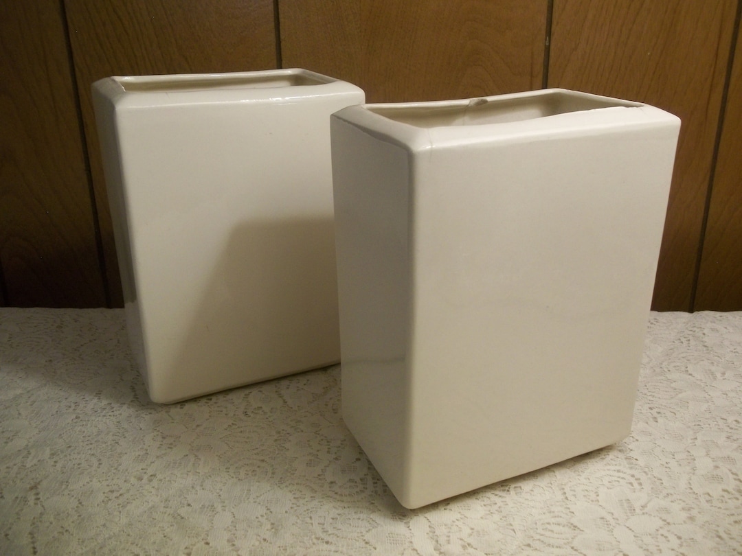 2 Vintage Tall Rectangle Flower Vases RRP Pottery Ceramic Planters Home ...