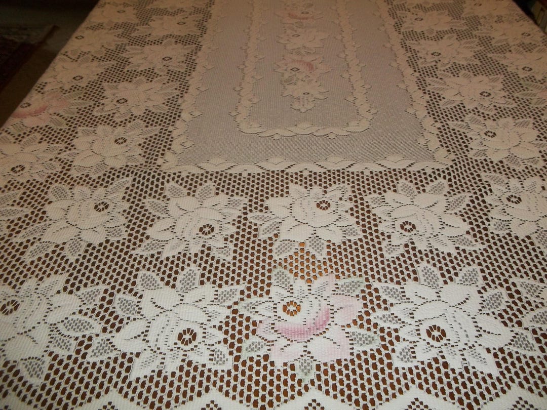 Unique Heavy Lace Rectangle Tablecloth With Colored Roses – 83" X 60 ...