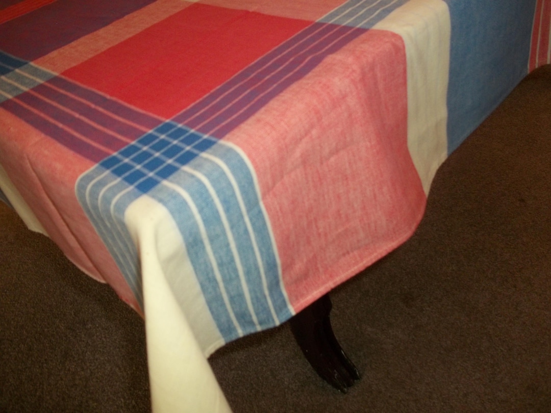 Vintage 1920s Plaid Rectangular Luncheon Tablecloth Red, Blue, Yellow ...