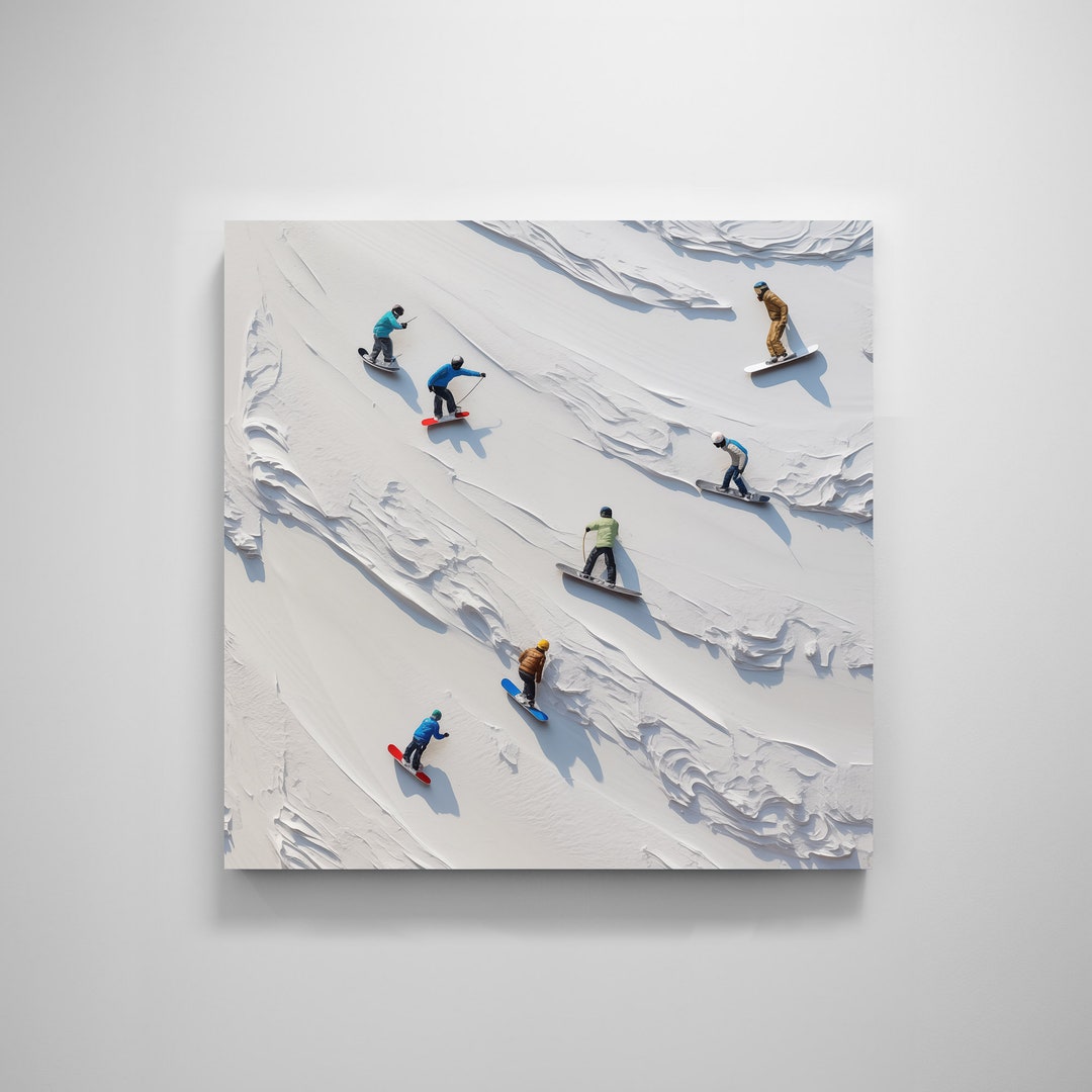 Textured Snowboard Painting Wall Art Snow Mountain Landscape Christmas ...