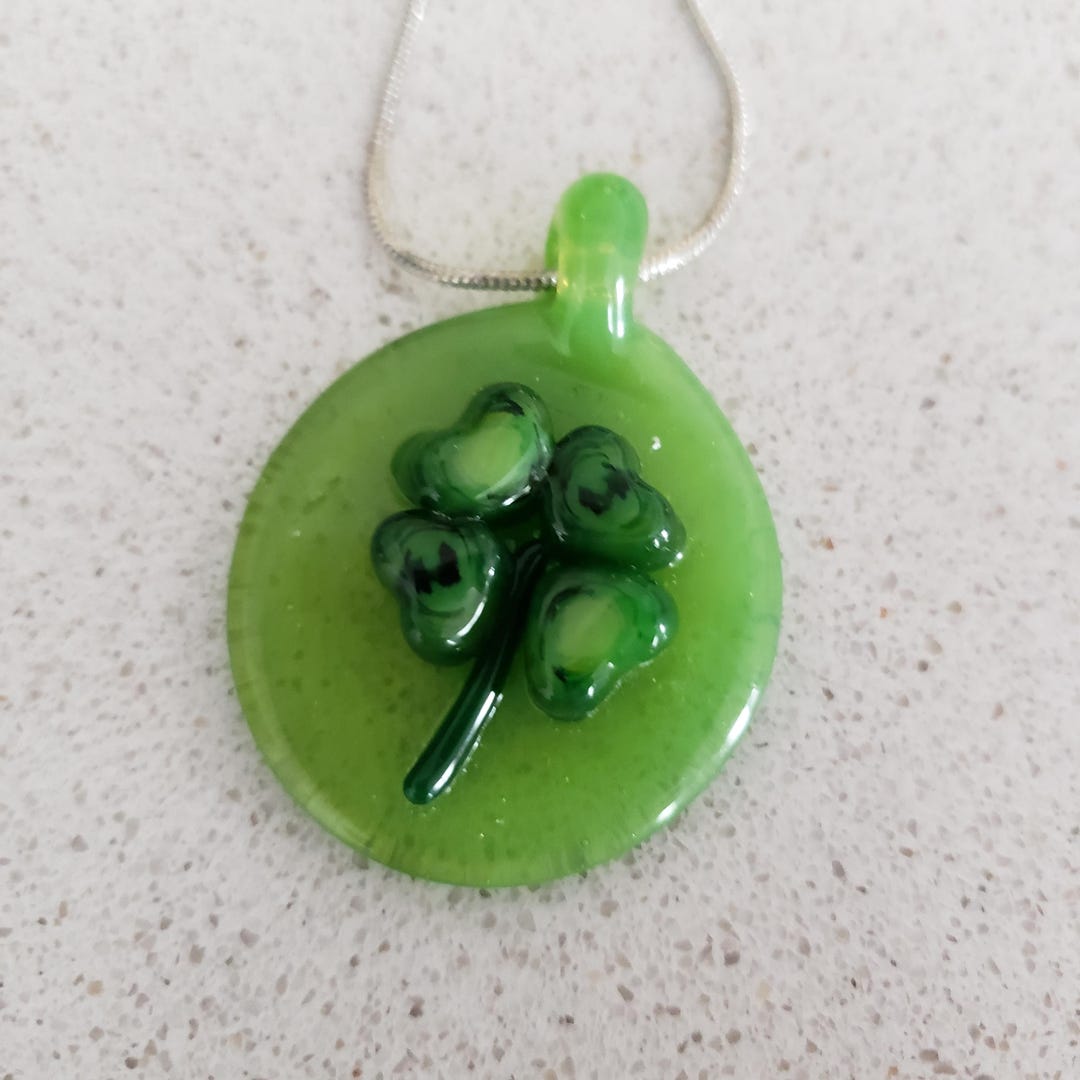 4 Leaf Clover Lucky Charm Fused Glass Pendant - Etsy