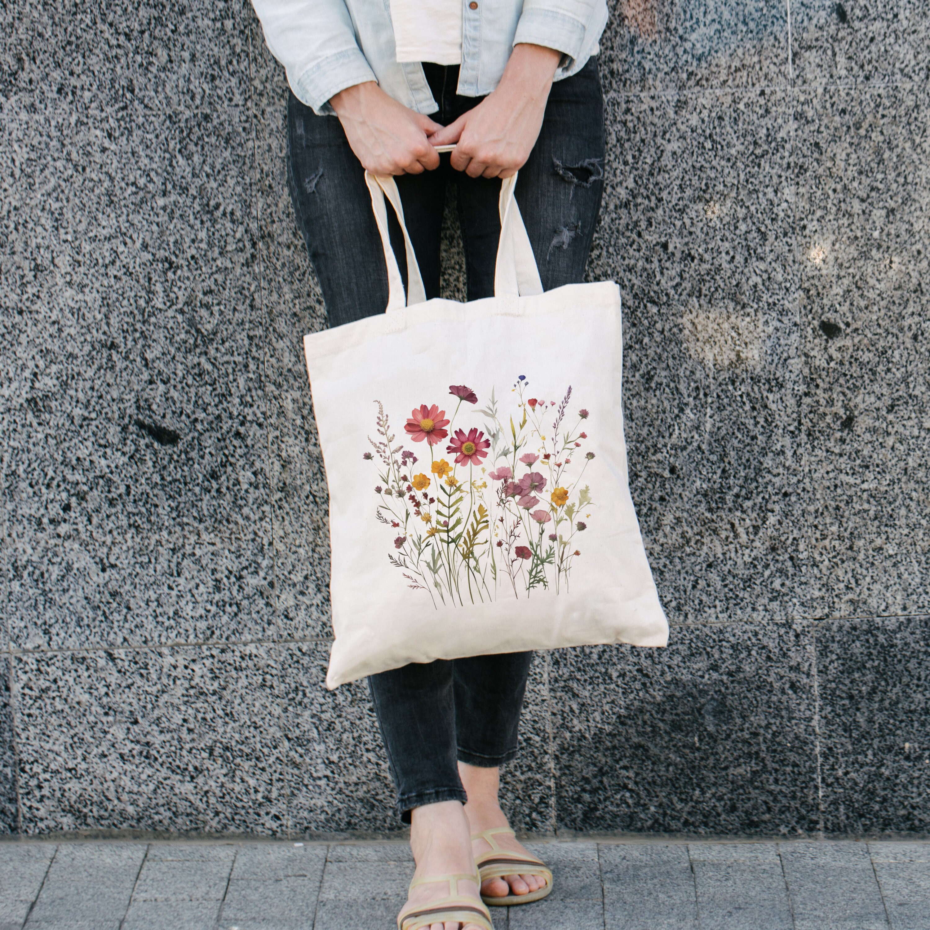 Pressed Wildflower Tote Bag Botanical Gift Bag for Nature Lover Boho ...